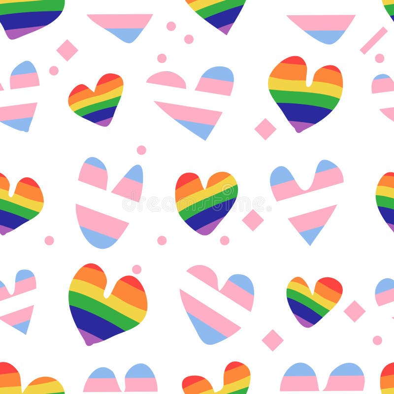 Seamless Pattern with Lgbt and Transgender Flag Hearts Vector ...