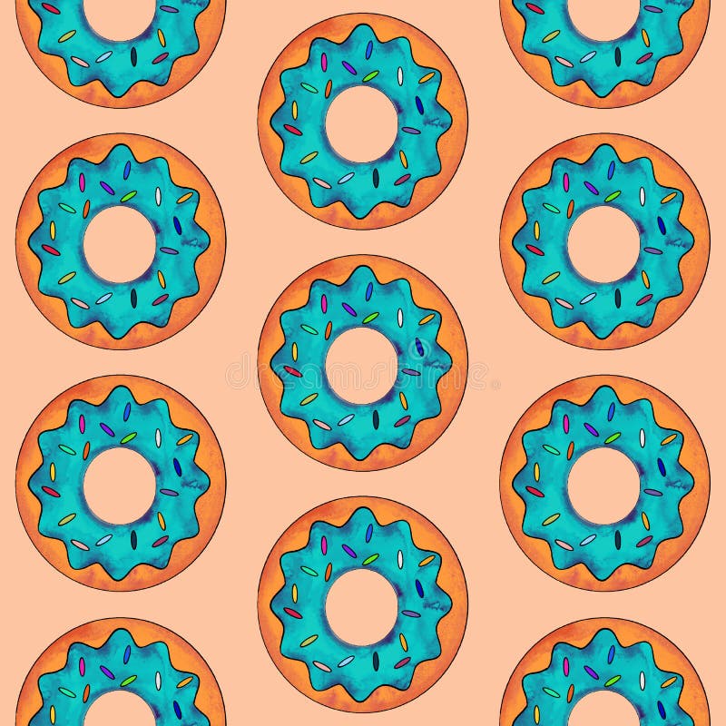 Seamless Pattern of Light Blue Donuts on a Orange Background ...