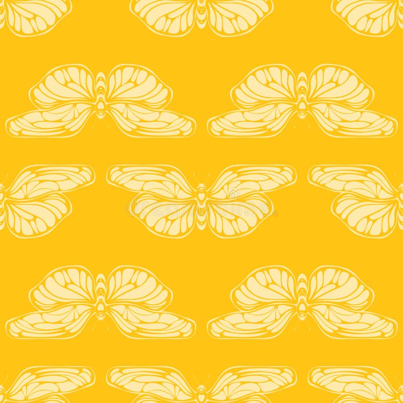 Seamless Pattern with Light Yellow Butterflies on Yellow Background ...