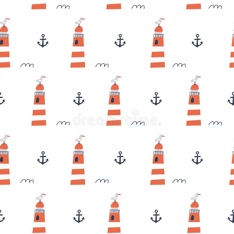 Seamless Pattern with Lighthouse on a White Background. Vector Stock ...