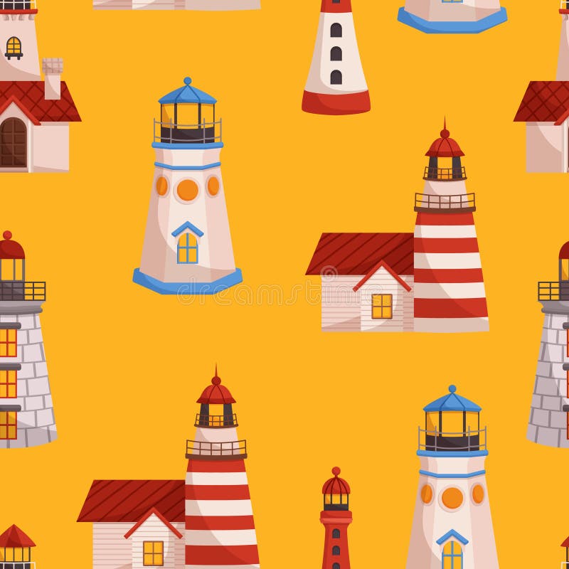 Seamless Pattern with Lighthouses. Charming Tile Background with ...