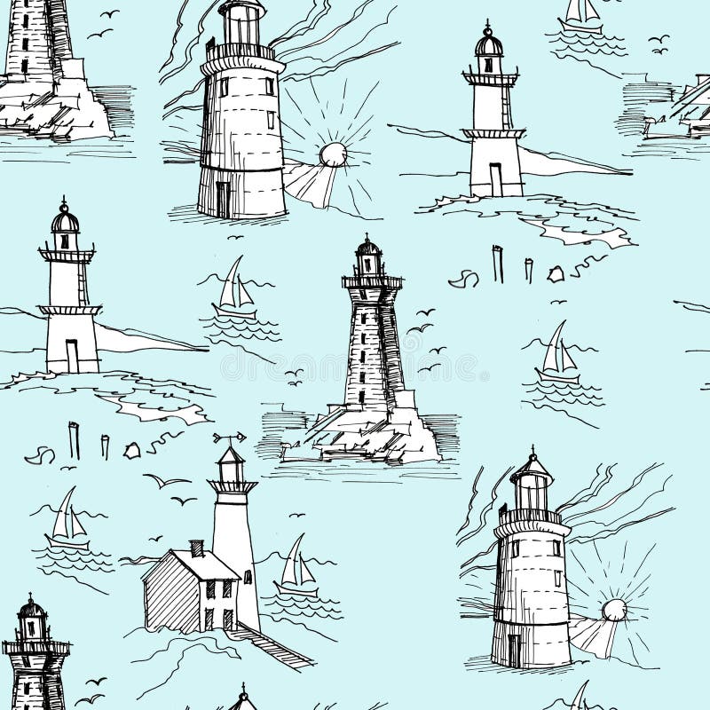 Seamless Pattern of Lighthouses on a White Background. Stock ...