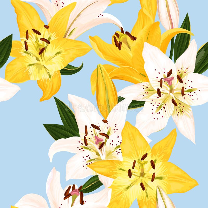 Seamless Pattern with Lilies Stock Vector - Illustration of pattern ...