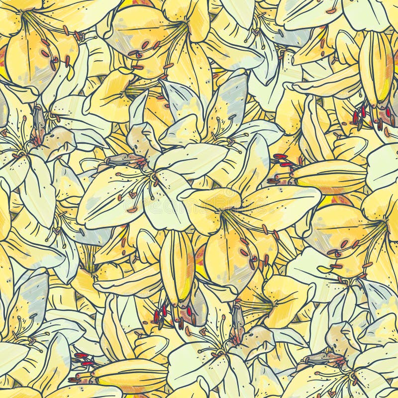 Seamless Pattern with Lilies Stock Illustration - Illustration of ...