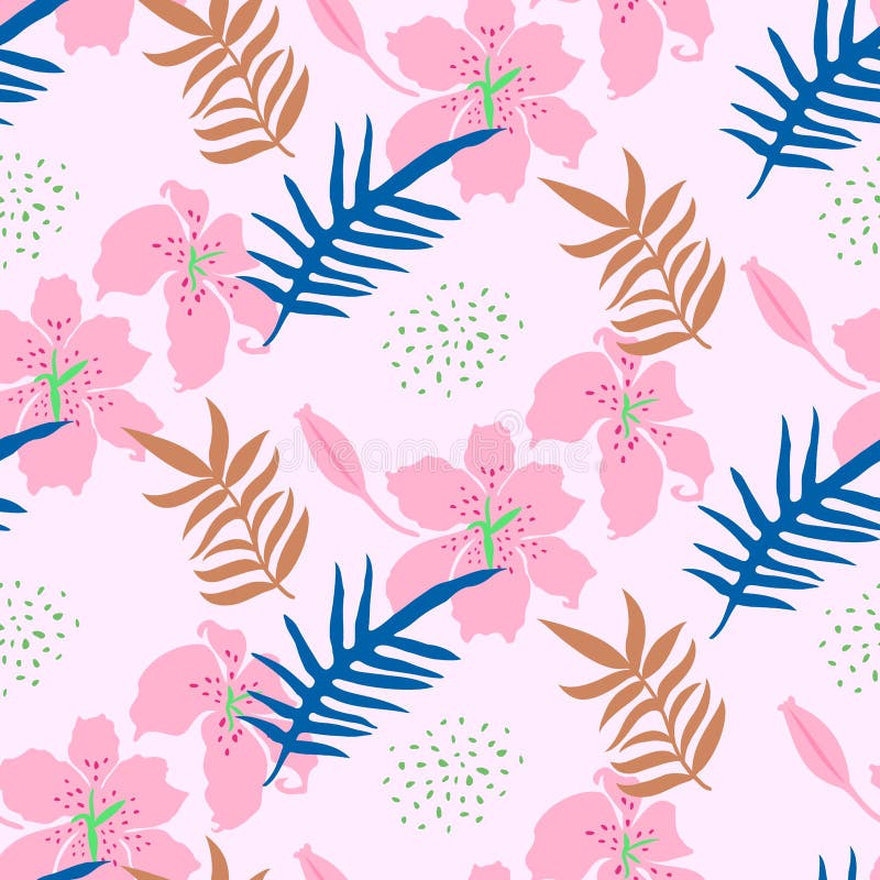 Seamless Pattern with Lilly and Leaves. Stock Vector - Illustration of ...