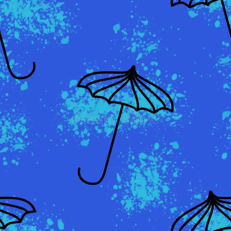Seamless Pattern of Line Art Umbrellas, Doodle Style Illustration on ...
