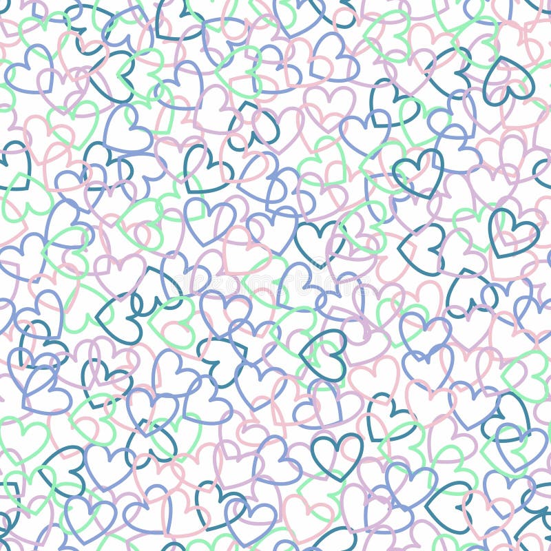 Seamless Pattern with Linear Hearts in Pastel Colors. White Background ...