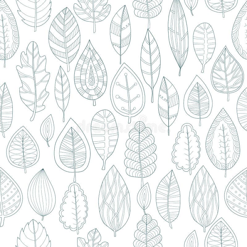 Seamless Pattern with Linear Leaves Stock Vector - Illustration of ...