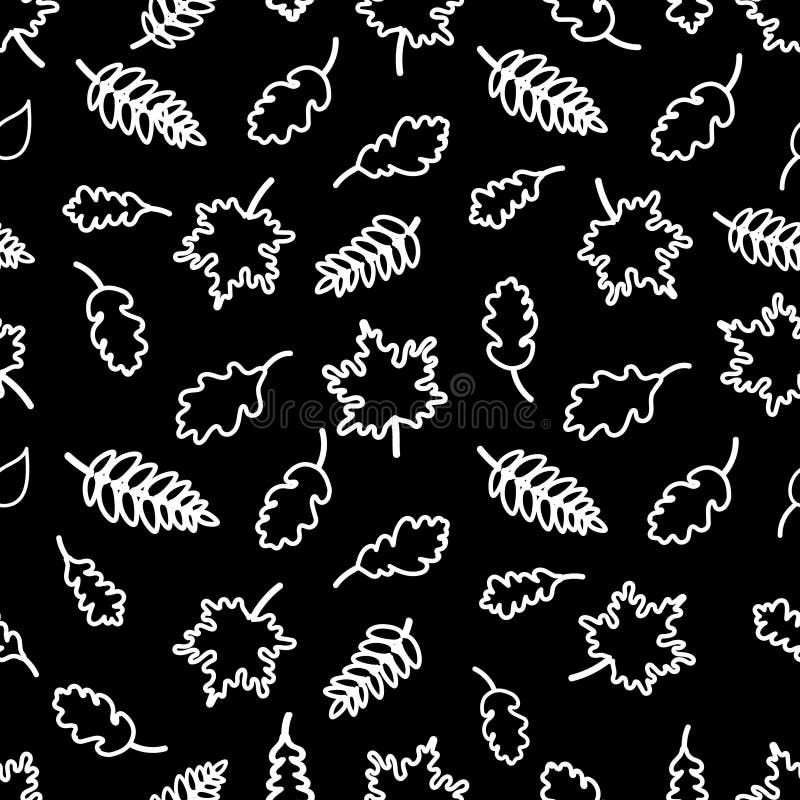 Seamless Pattern of Linear Silhouettes of White Leaves. Vector ...
