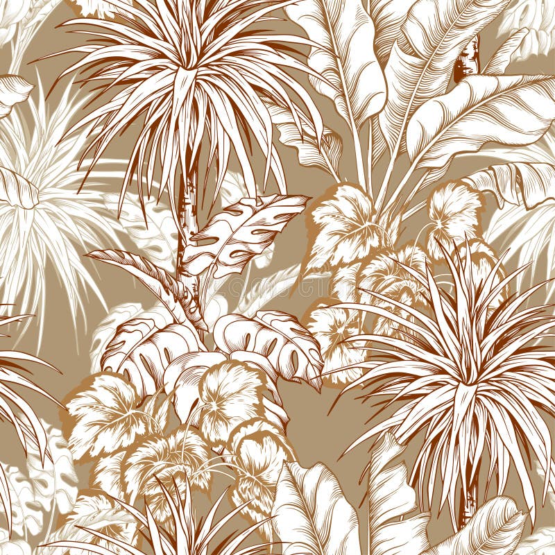 Seamless Pattern with Linear Tropical Trees and Bushes on Beige ...