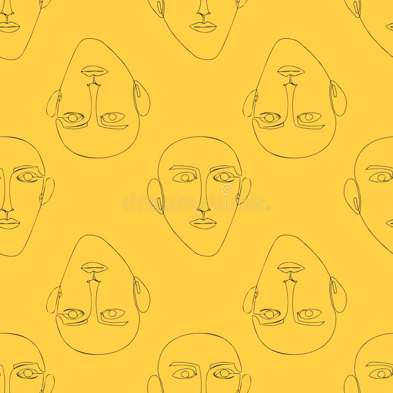 Seamless Pattern with Lineart Human Faces. Modern Abstract Art Stock ...