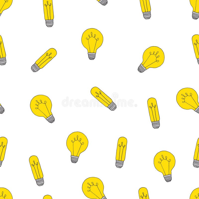 Seamless Pattern of Lineart Yellow Bulbs on White Background. Creative ...