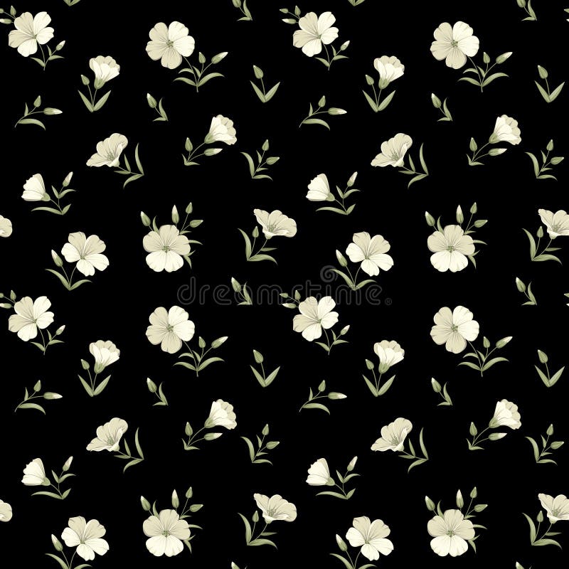 Seamless Pattern Linen Flowers. Vector Illustration Floral Plant on a ...