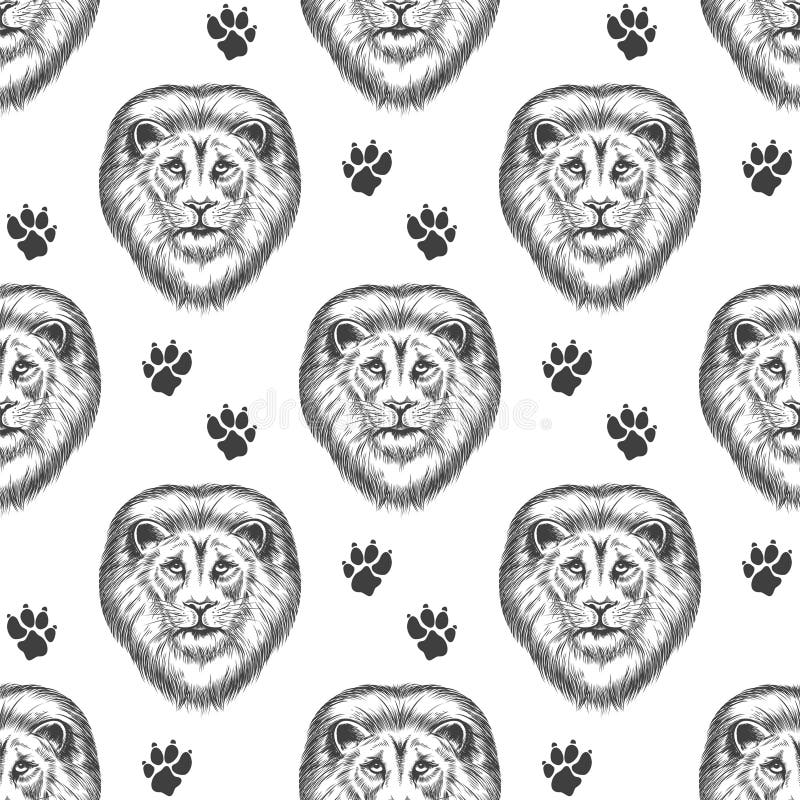 Seamless Pattern with Lion Head Stock Vector - Illustration of ...