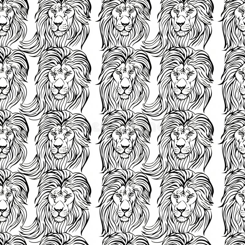 Seamless Pattern with Lions Faces. Stock Illustration - Illustration of ...