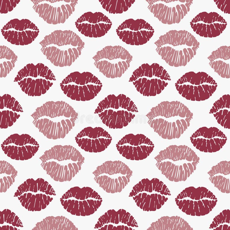 Seamless Pattern with Lip Prints, Red Lips on White Background. Vector ...