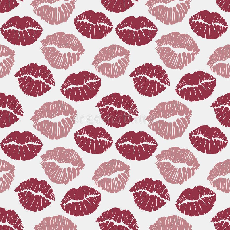 Seamless Pattern with Lip Prints, Red Lips on White Background. Vector ...