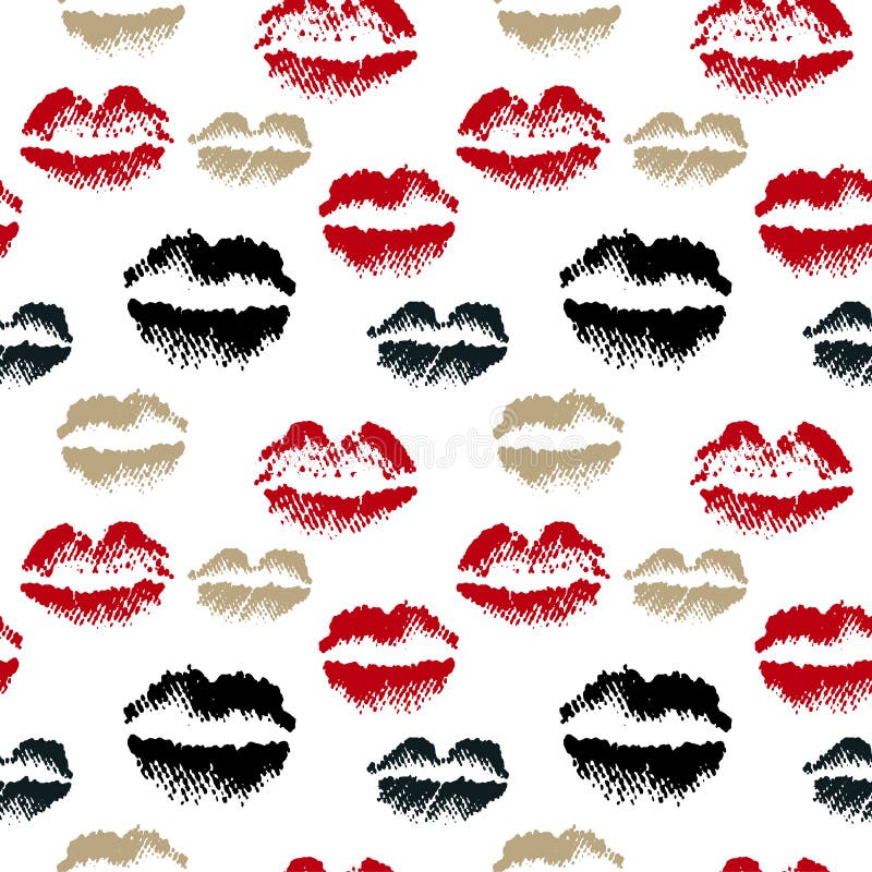 Seamless Pattern with Lips in Grunge Style on White Background, Real ...