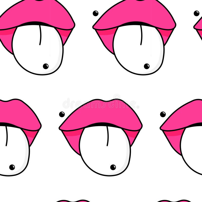 Seamless Pattern with Lips with Tongue and Piercing. White Emo Goth ...