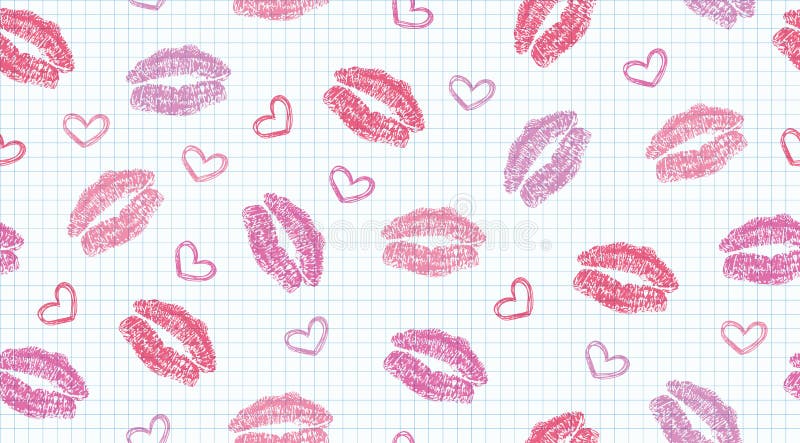 Seamless Pattern with Lips Traces and Hearts Stock Vector ...