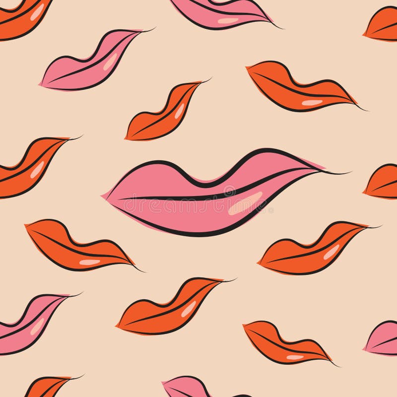 Seamless Pattern with Lips Vector Background, Hand Drawn, Cosmetic and ...