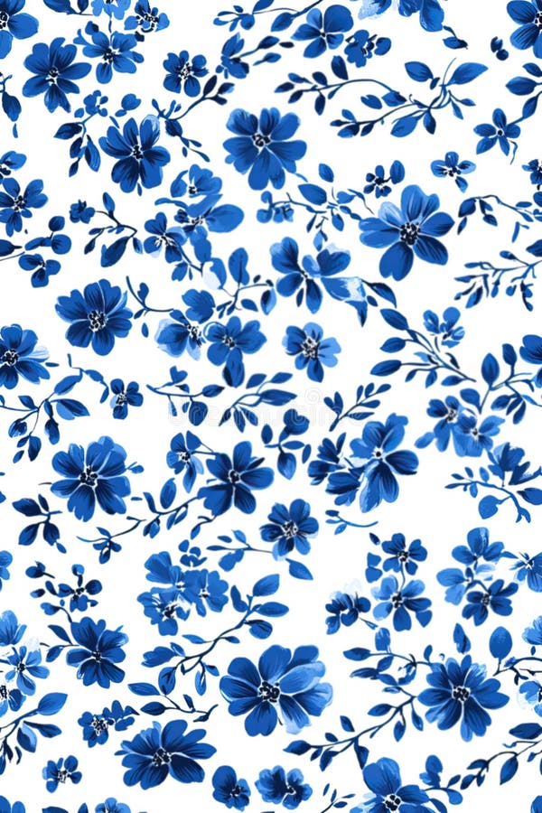Seamless Pattern with Little Blue Flowers on a White Background Stock ...