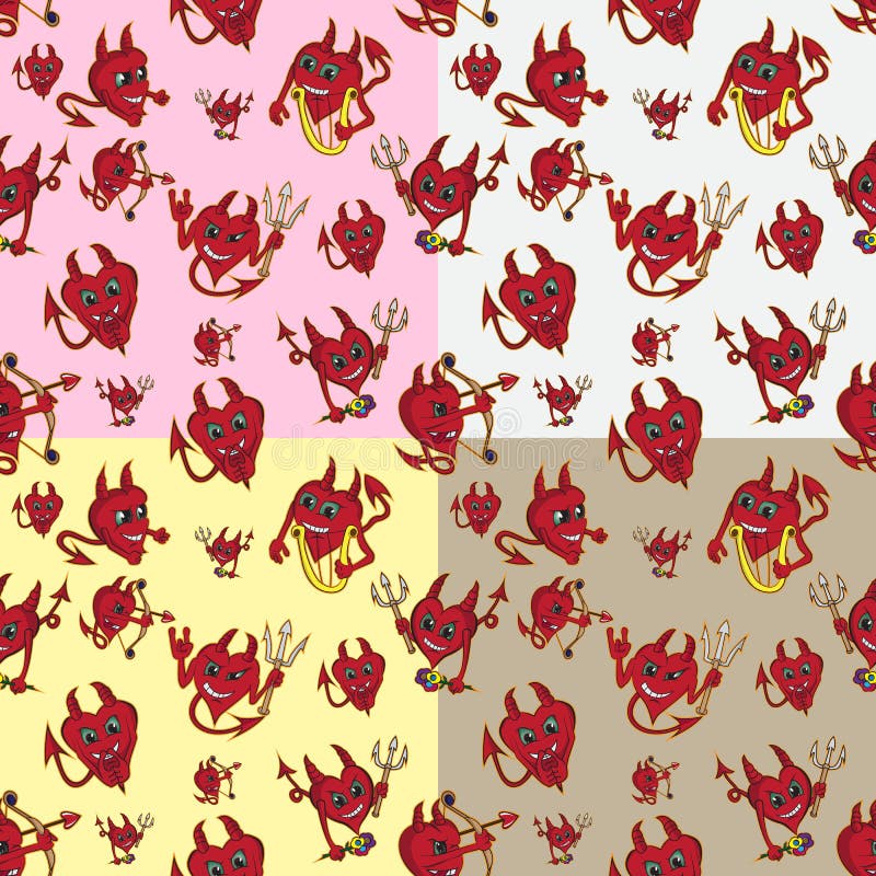 Seamless Pattern of Little Devils Stock Vector - Illustration of love ...