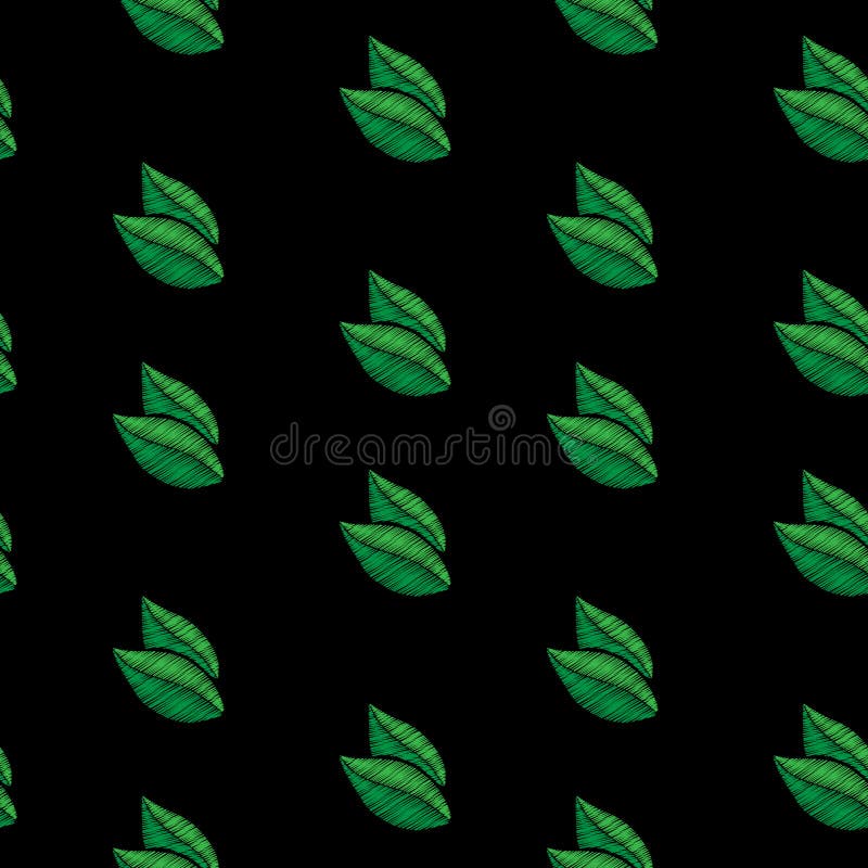 Seamless Pattern with Little Green Leaf Embroidery Stitches Imitation ...