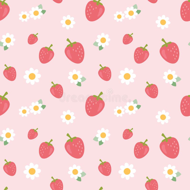 Seamless Pattern with Little Strawberry and White Flowers. Stock Vector ...