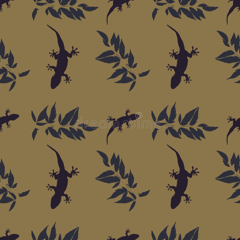 Seamless Pattern Lizard, with Twigs and Leaves in the Color Winter 2018 ...