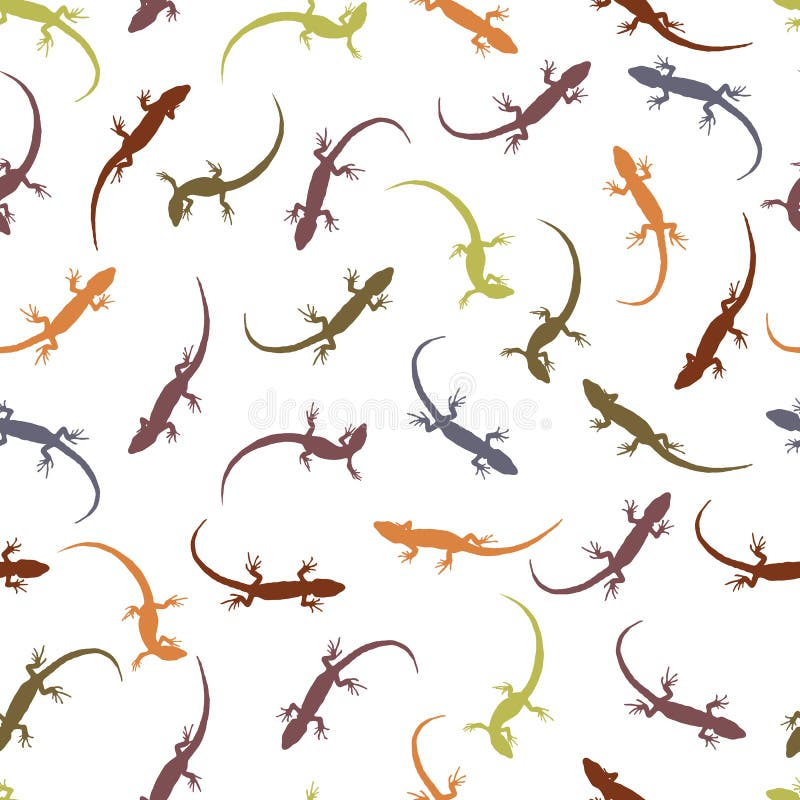 Seamless Pattern with Lizards. Colorful Silhouettes of Reptiles Stock ...