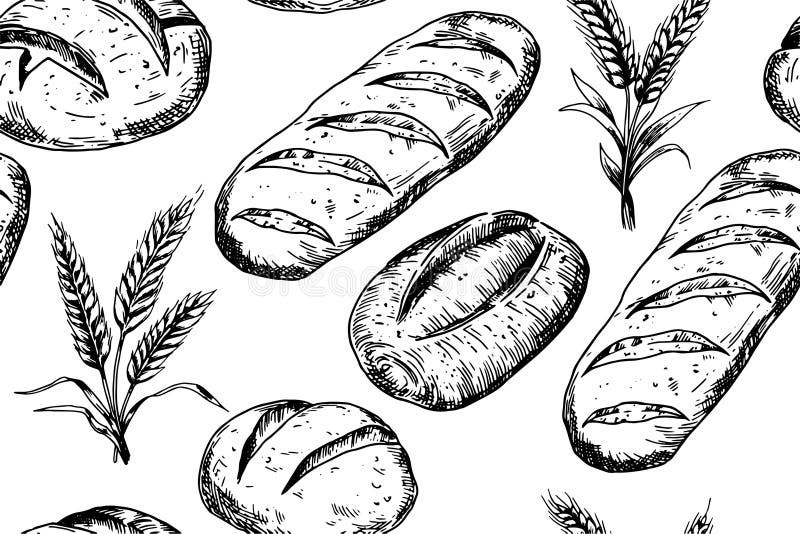 Seamless Pattern with Loaves of Bread. Drawing in Sketch Style Stock ...