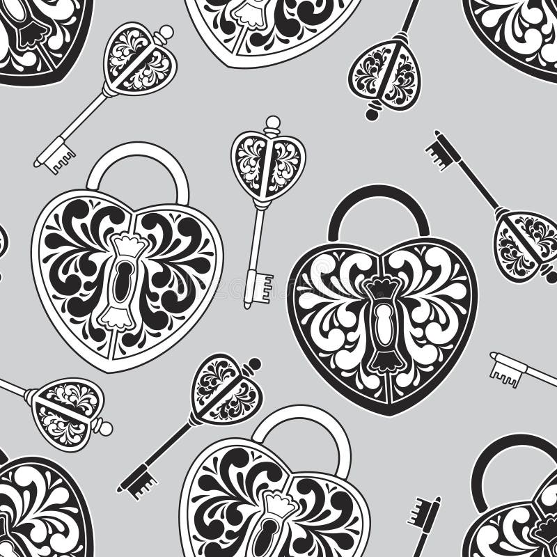 Seamless Pattern from Locks and Keys Gray Black and White. Stock ...