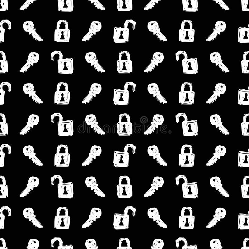 Seamless Pattern of Locks and Keys Sketches Stock Vector - Illustration ...
