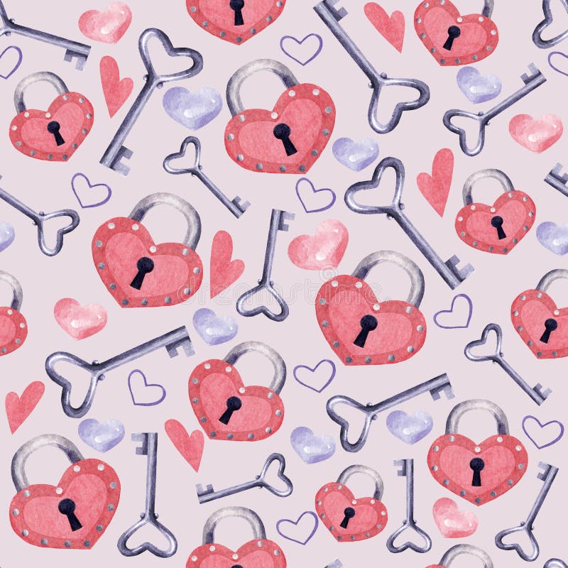 Seamless Pattern of Locks and Keys. Watercolor Pattern for Design ...