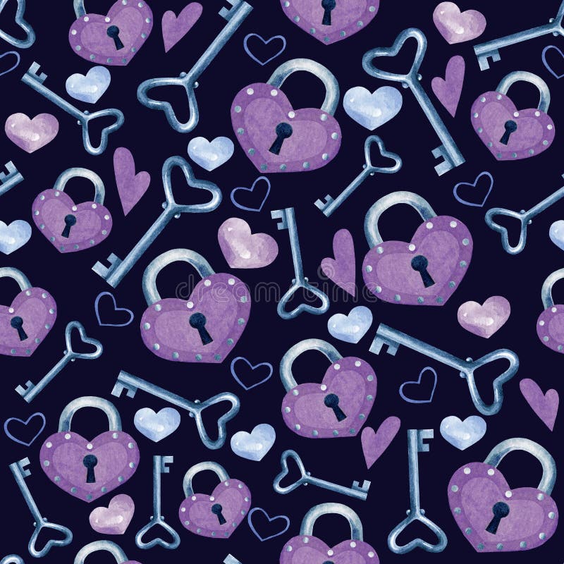Seamless Pattern of Locks and Keys. Watercolor Pattern for Design ...