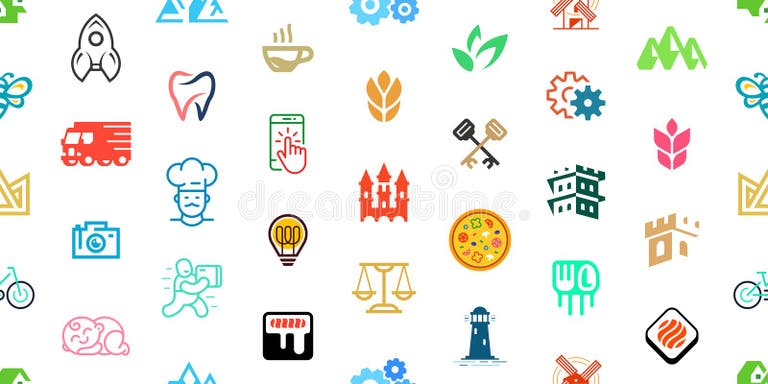 Seamless Pattern with Logos Stock Vector - Illustration of mega, logo ...