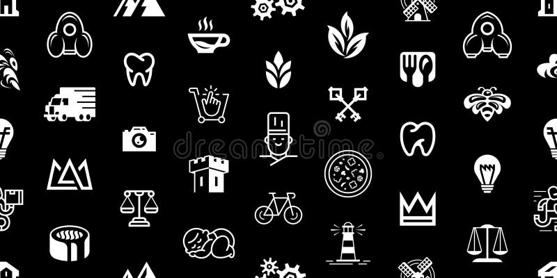 Seamless Pattern with Logos Stock Vector - Illustration of circle, mega ...
