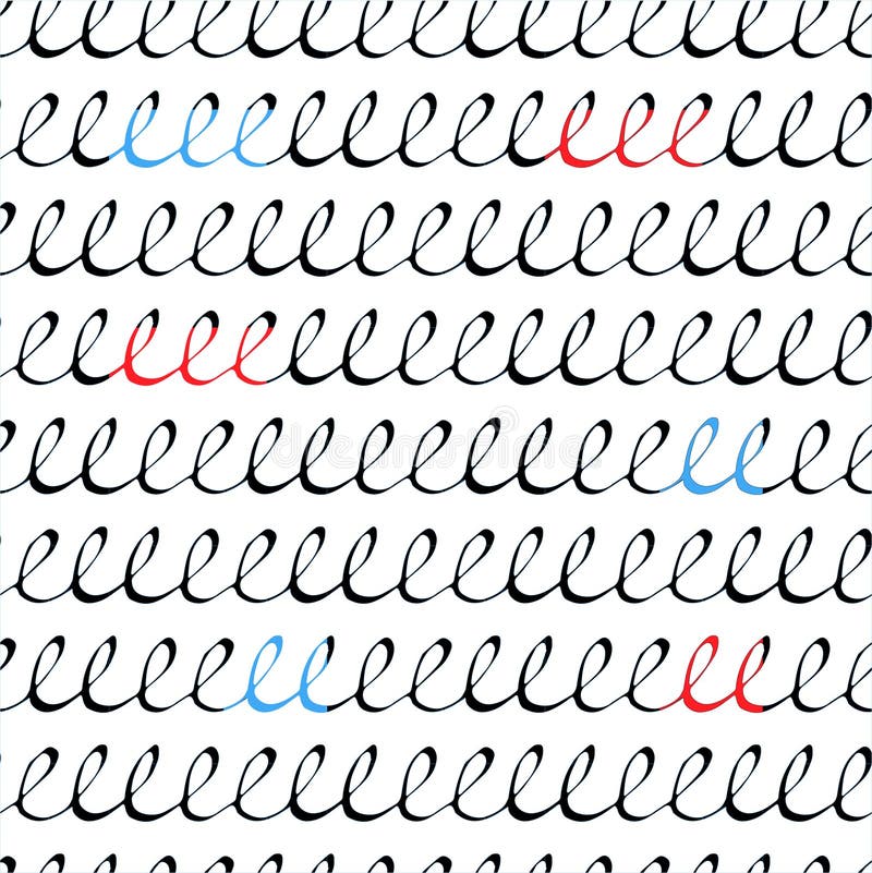 Seamless Pattern with Loop Ink Pen Drawings. Black, Red and Blue ...