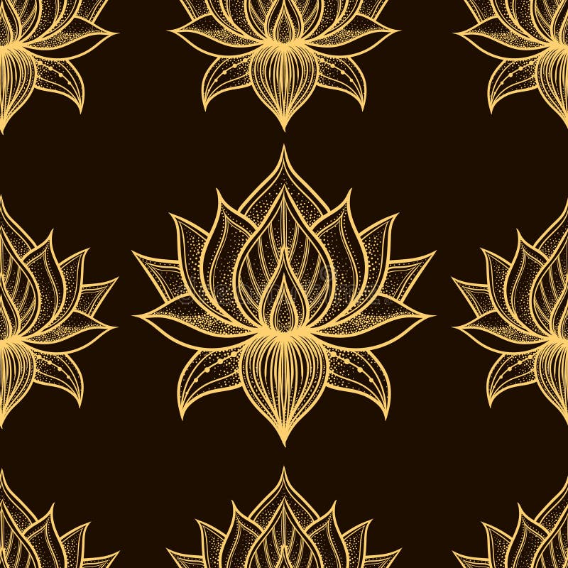 Seamless Pattern with Lotus Flowers. Vector Hand Drawn Illustration ...