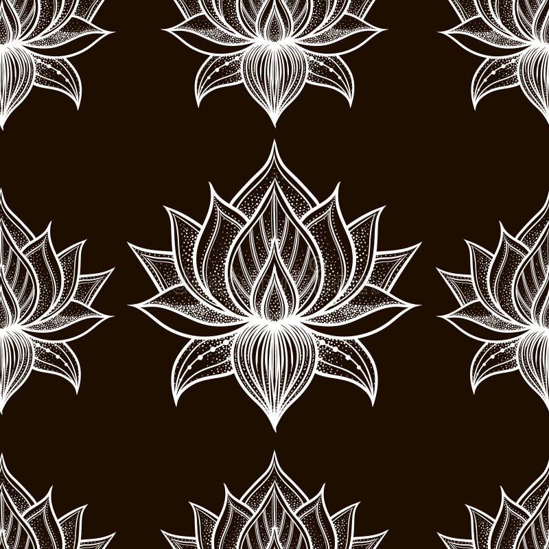Seamless Pattern with Lotus Flowers. Vector Hand Drawn Illustration ...