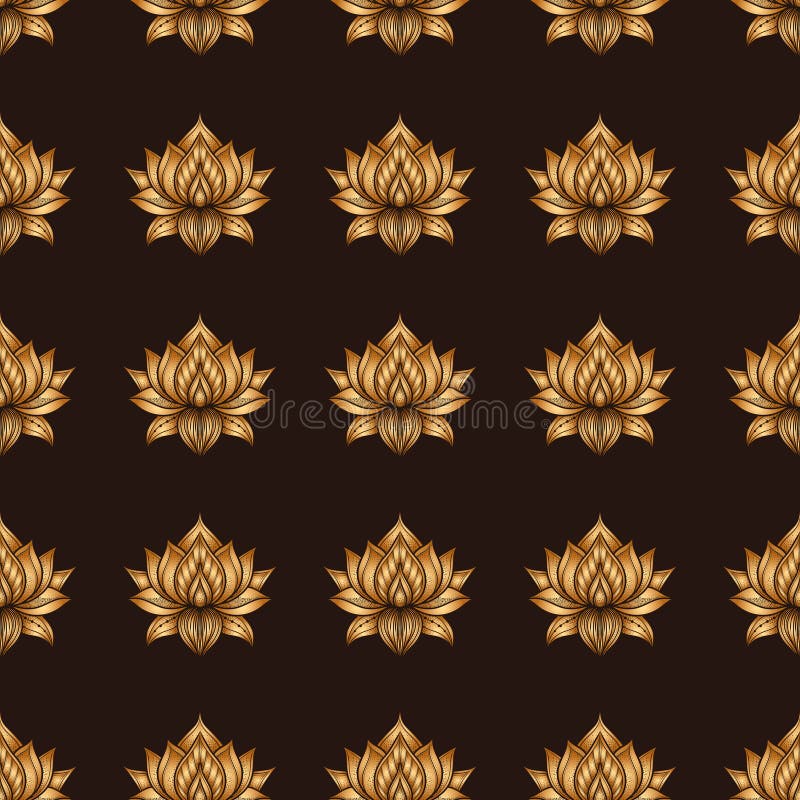 Seamless Pattern with Lotus Flowers. Vector Hand Drawn Illustration ...