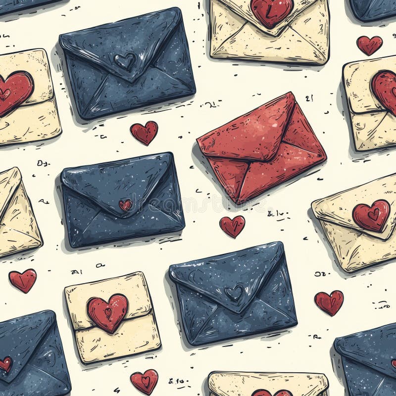 Seamless Pattern of Love Letters and Envelopes in Various Colors Stock ...