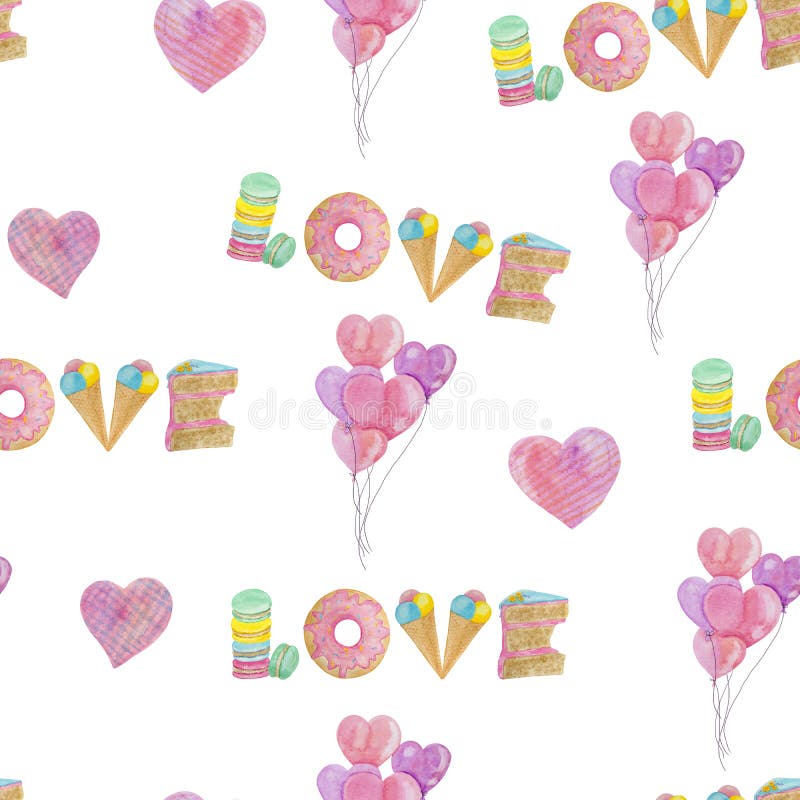 Seamless Pattern Love and Sweets with Hearts Stock Image - Image of ...