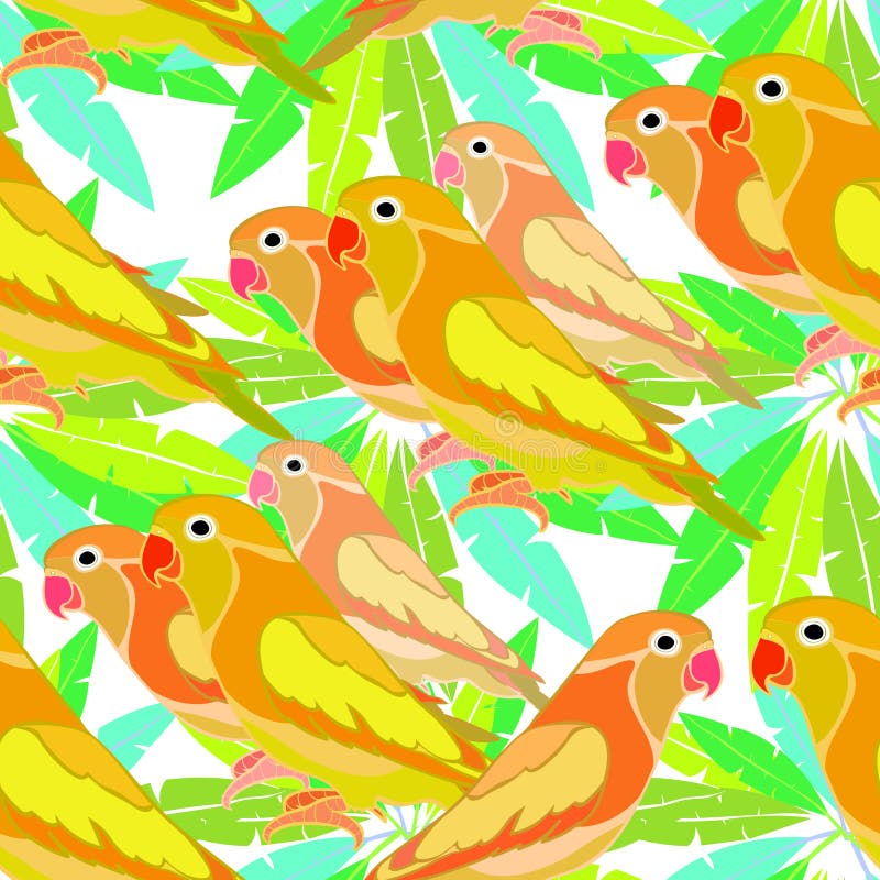 Seamless Pattern Lovebirds Parrot with a Red Beak. Vector Illus Stock ...