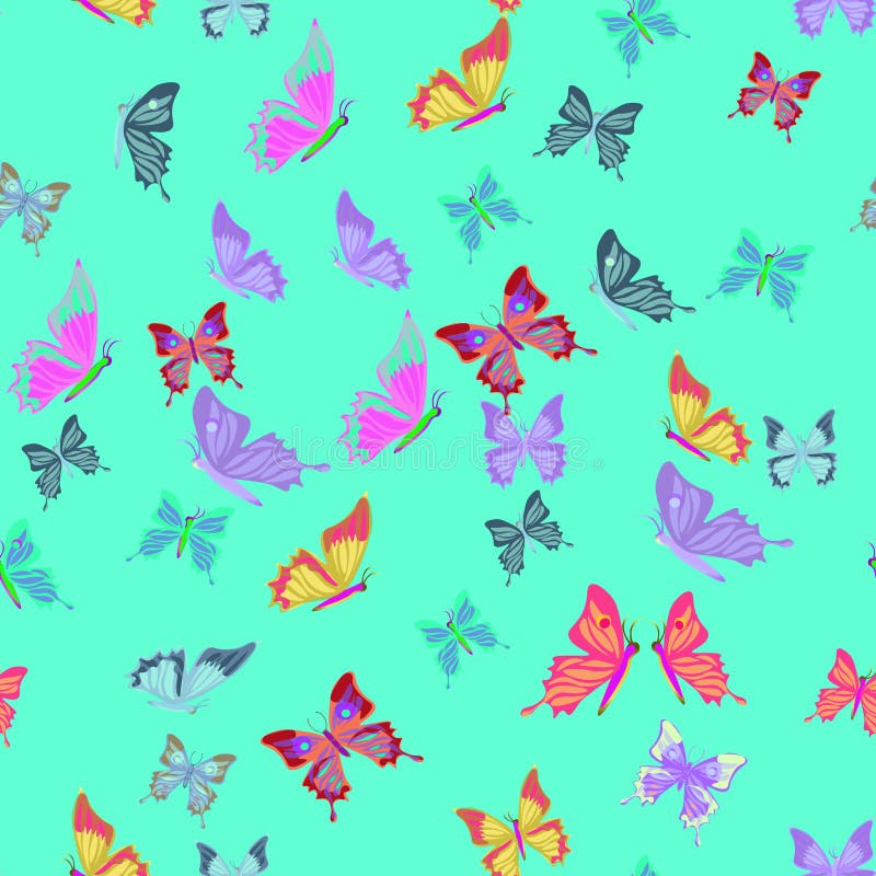 Seamless Pattern Lovely Multicolored Butterflies Fly. Vector Ill Stock ...
