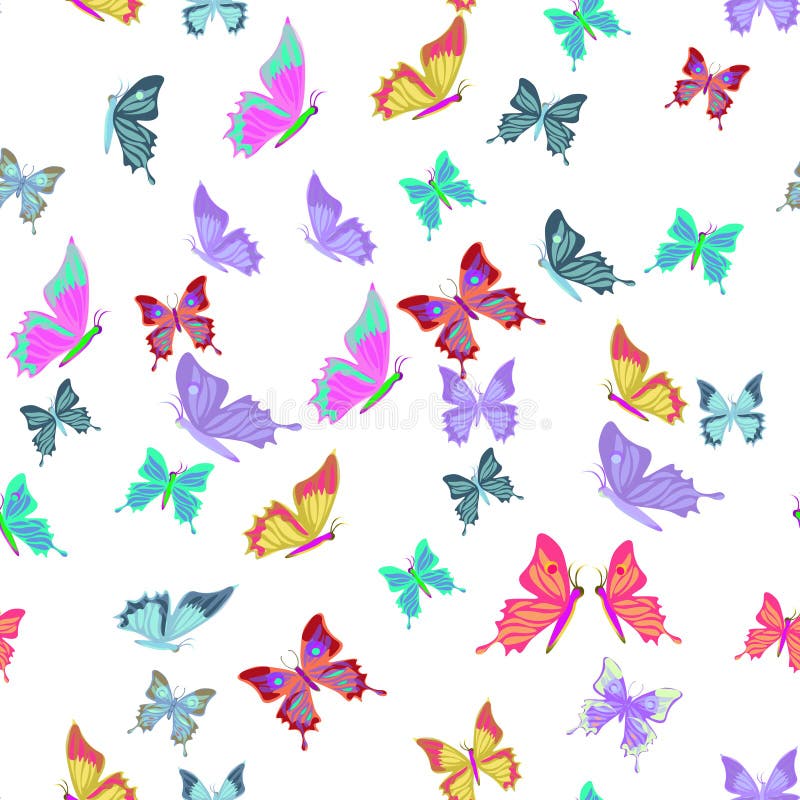 Seamless Pattern Lovely Multicolored Butterflies Fly. Vector Ill Stock ...