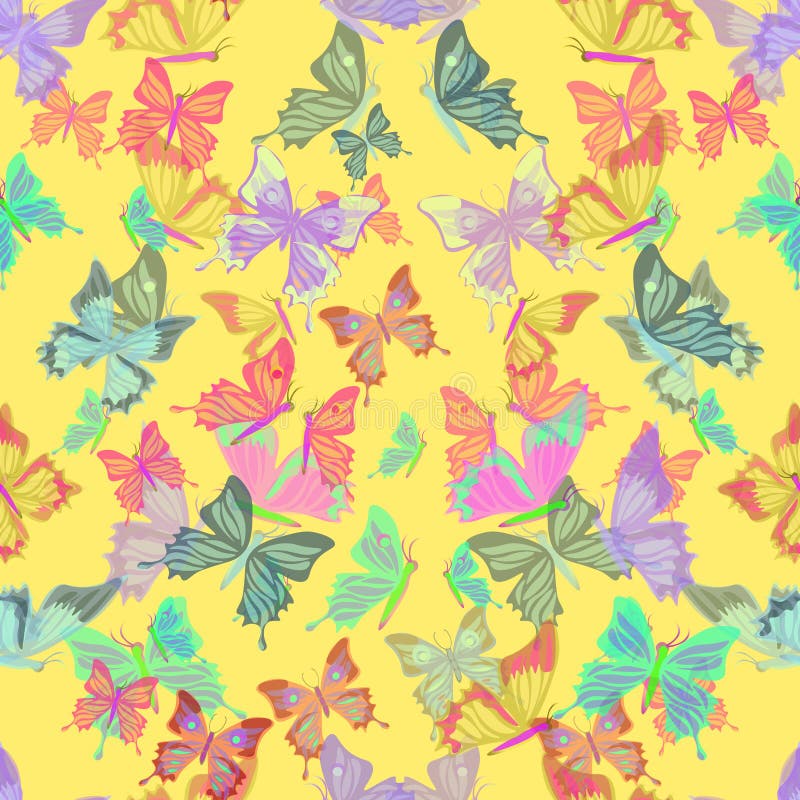 Seamless Pattern Lovely Multicolored Butterflies Fly. Vector Ill Stock ...