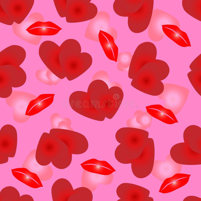 Seamless Pattern of Loving Hearts and Lips of Valentine`s Day Stock ...