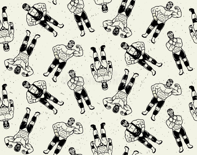 Seamless Pattern with Lucha Libre Characters. Mexican Wrestler Fighters ...